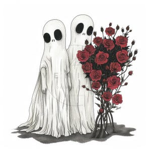 20 Ghosts With Roses Clipart, Halloween Watercolor Ghosts Clipart, Printable High Quality Jpgs ...