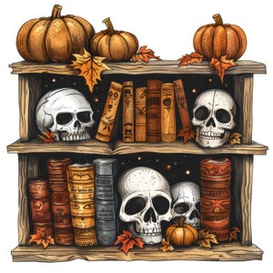 17 Halloween Bookshelf Clipart, Shelf With Pumpkins Books Clipart ...