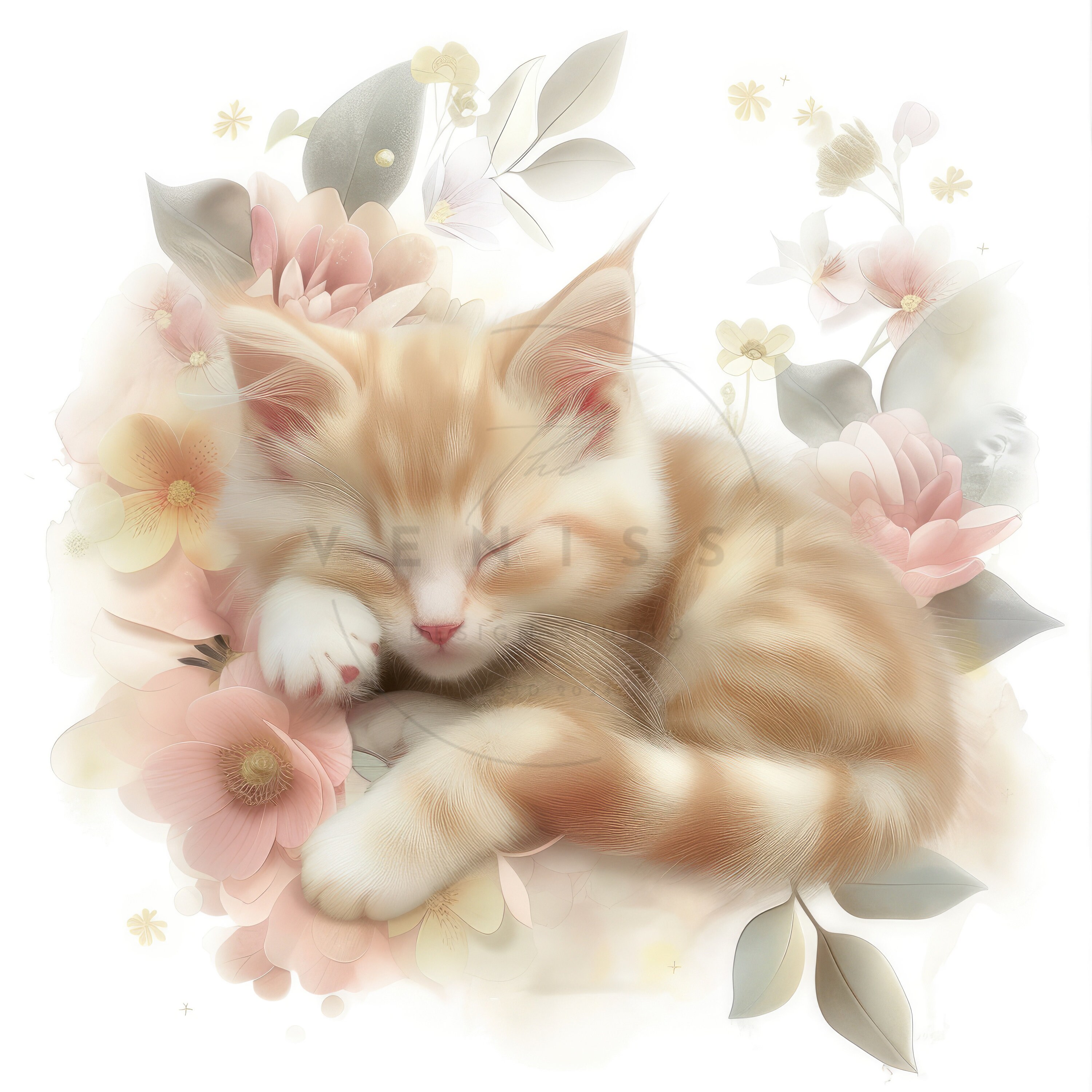 10 Floral Cat Clipart Set, Cute Cat Cliparts, High Quality Jpgs ...
