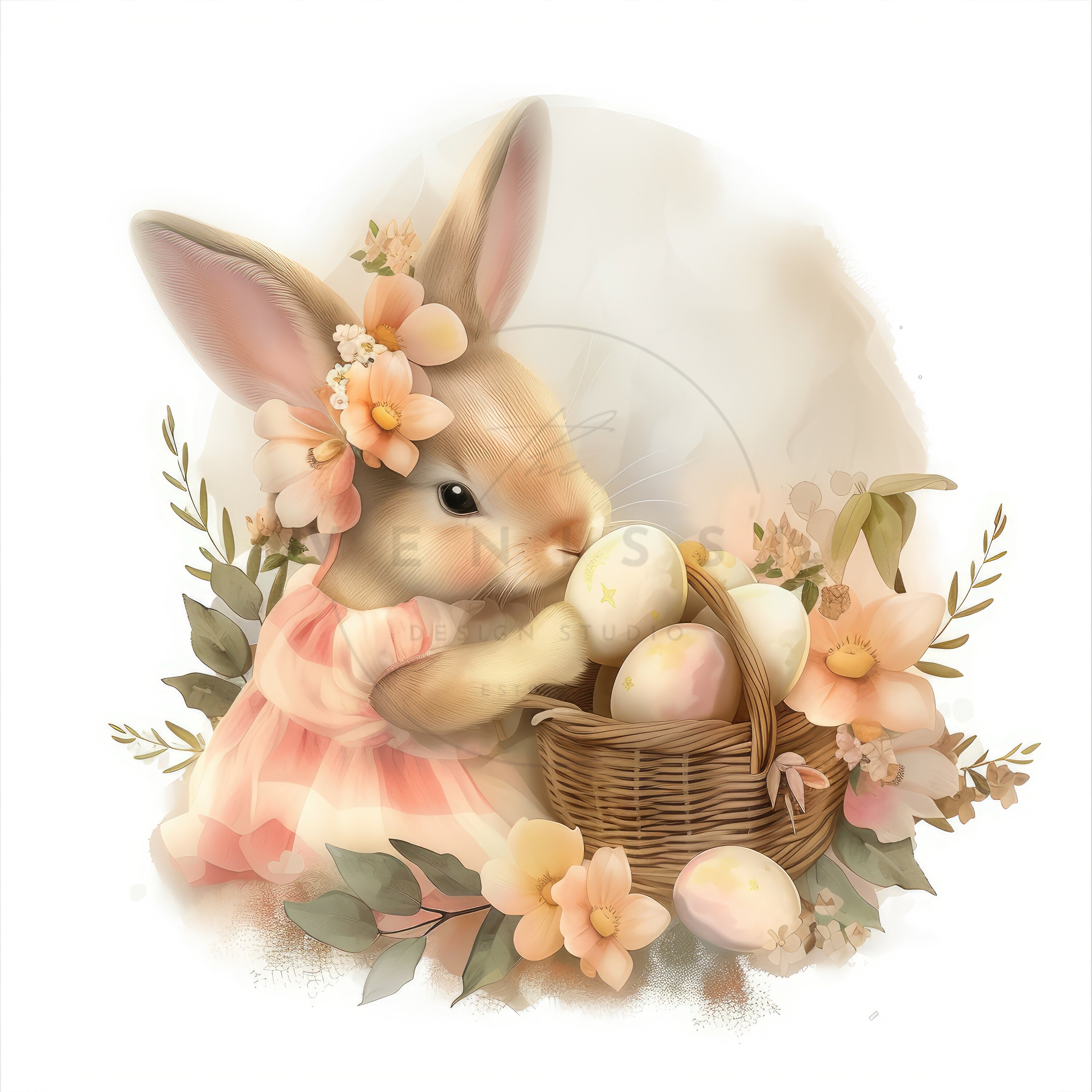 12 Easter Bunny With Basket Clipart Set, Easter Rabbit Cliparts Bundle ...
