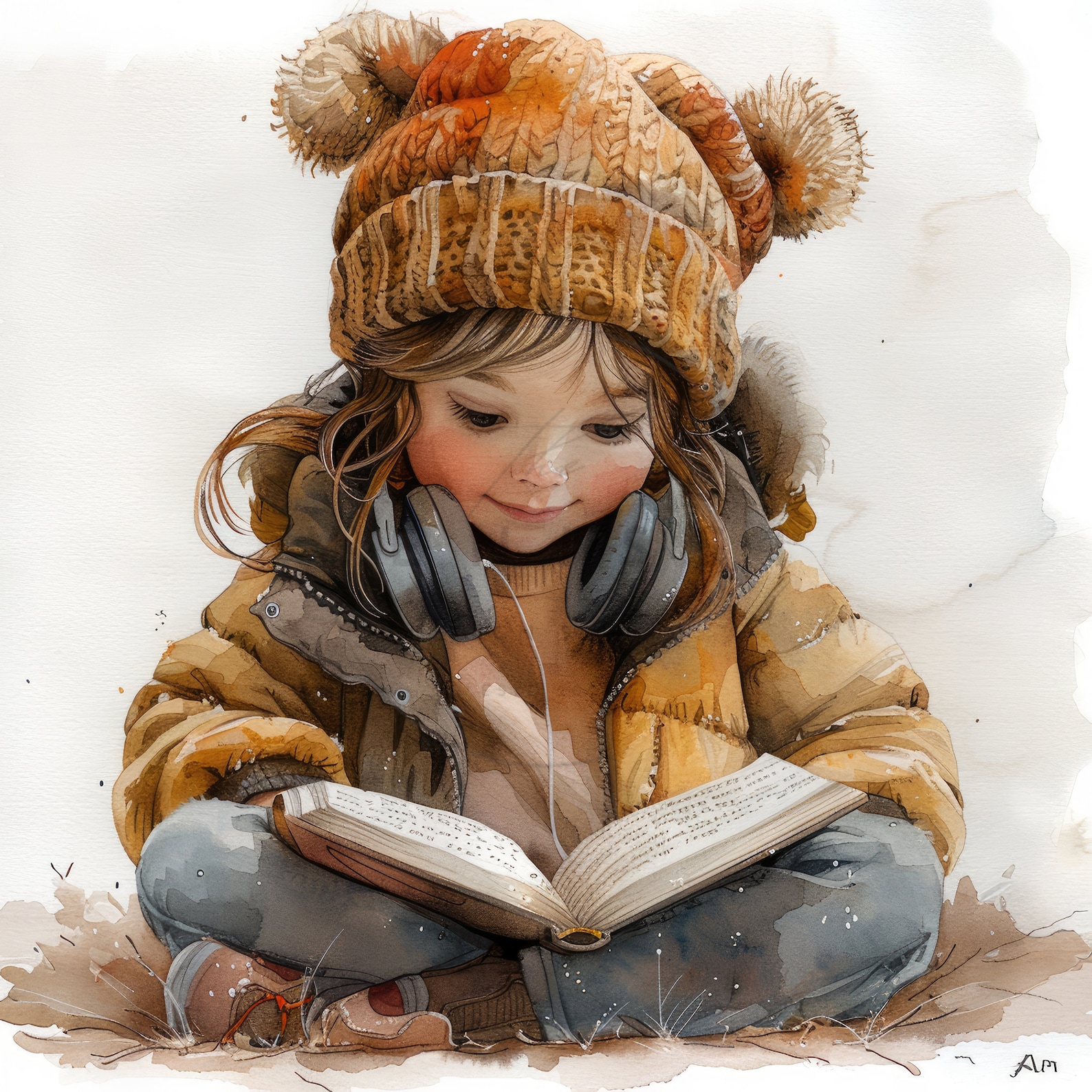 10 Girl Reading Book Clipart, Watercolor Children and Book Clipart ...