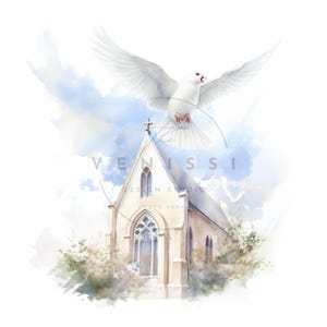 23 Dove Clipart Watercolor Dove Flying Above A Church Clipart, High ...
