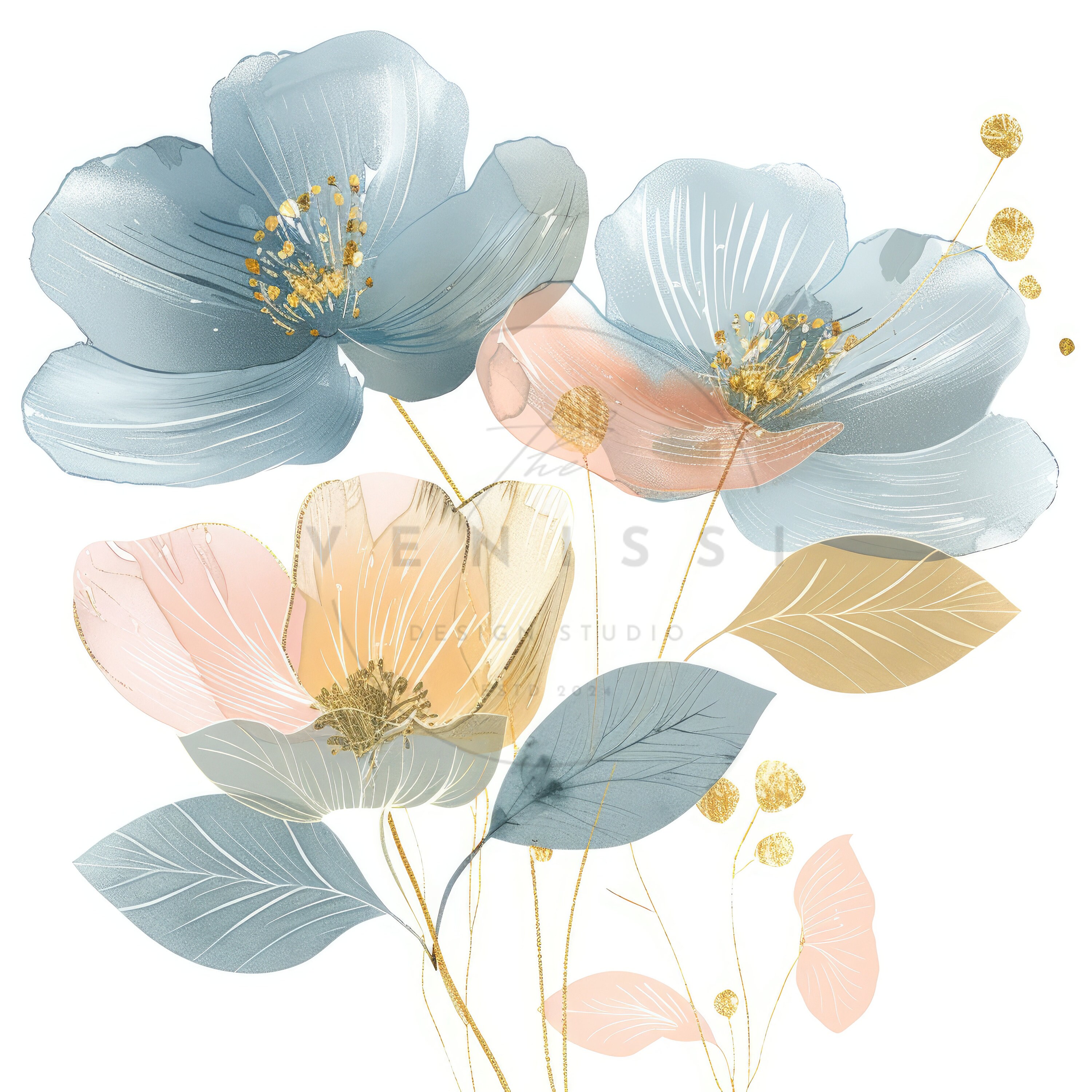 14 Abstract Flowers Clipart, Flowers Print, Printable Watercolor ...