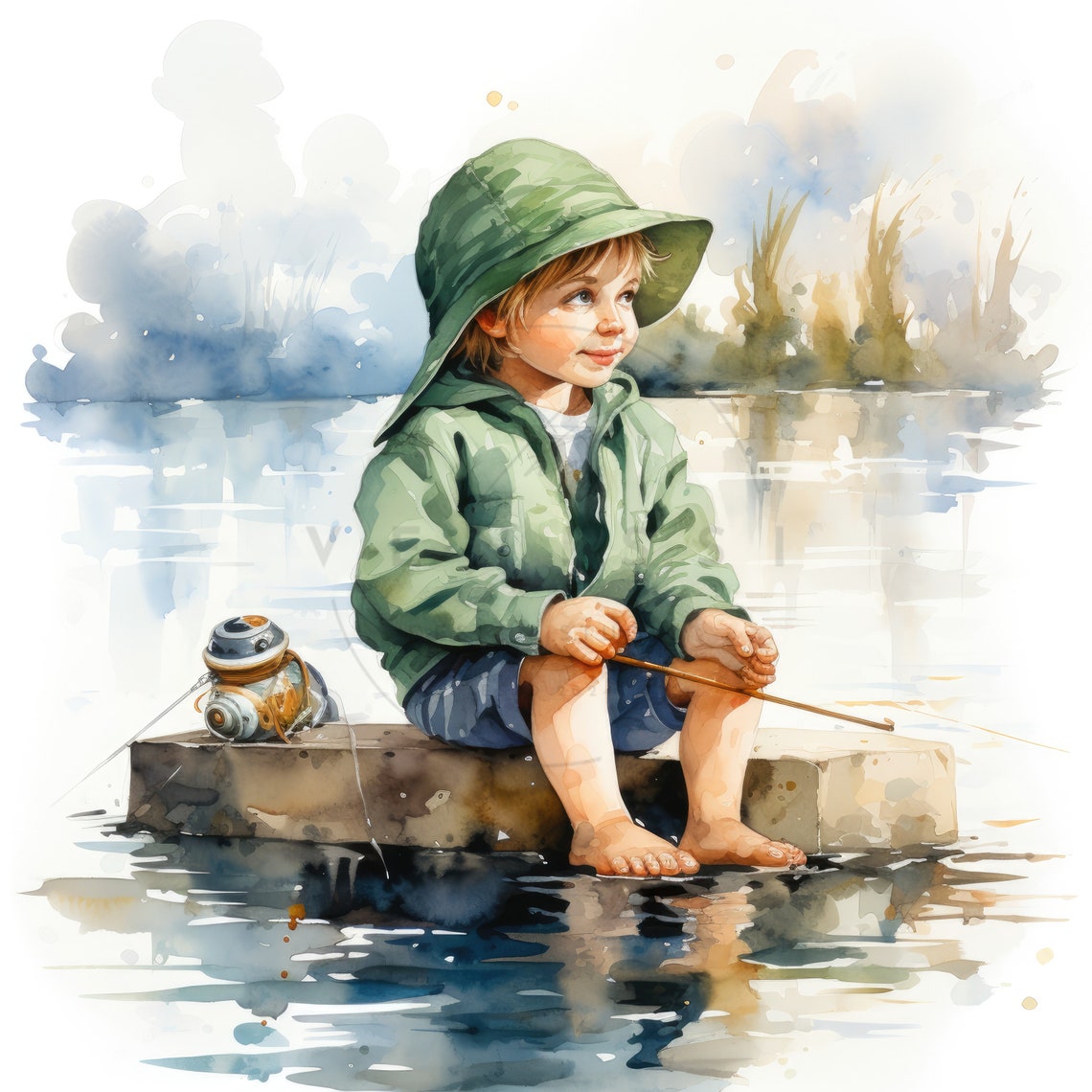 16 Boy Fishing Clipart, Watercolor Fisherman Kid Clipart, Printable ...