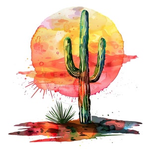 12 Watercolor Cactus in Desert Landscape Clipart Set, Desert Plant ...