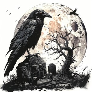 15 Cemetery Crow Clipart, Crow at Graveyard Clipart, Printable High ...
