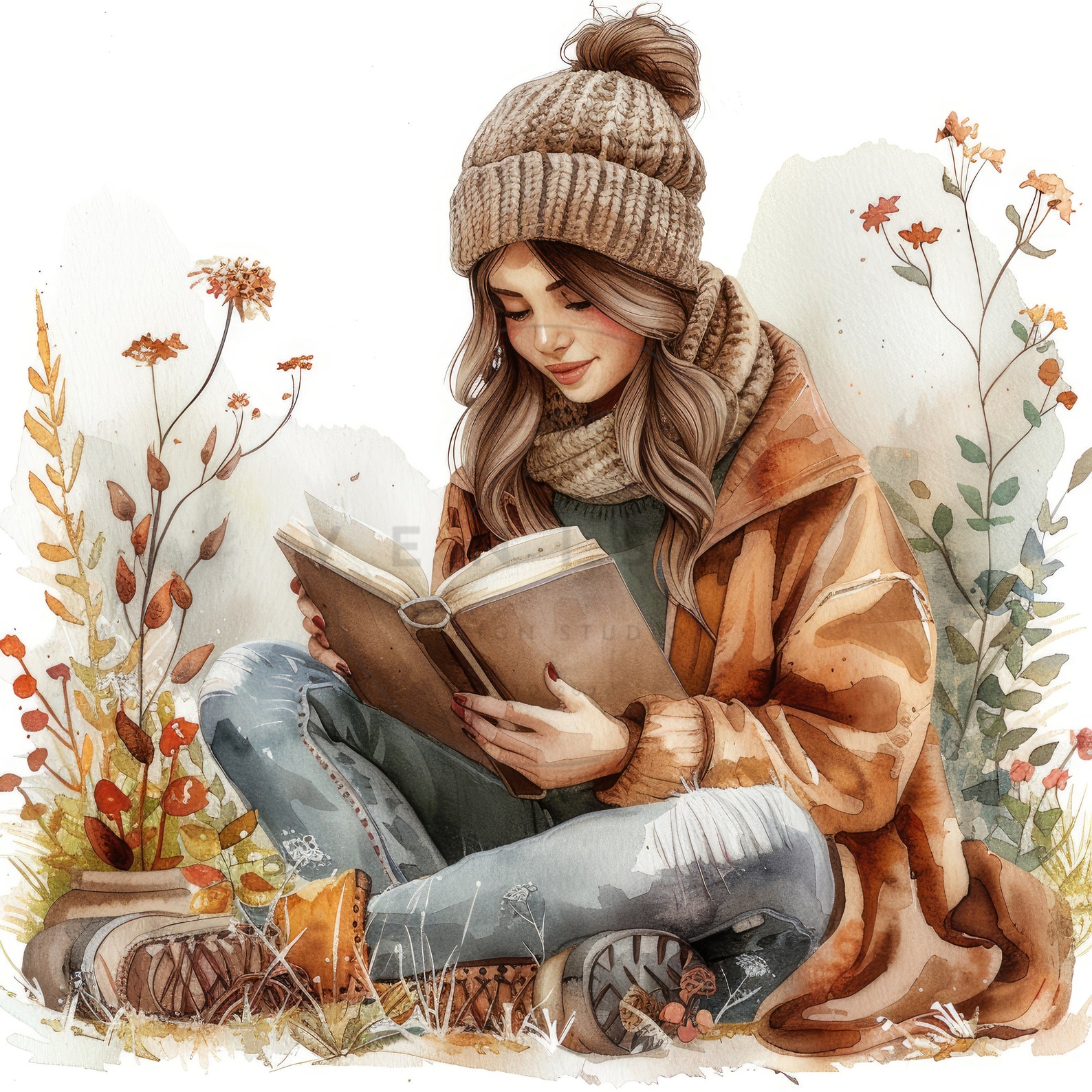 18 Girl Reading Book Clipart, Watercolor Student With Book Clipart ...