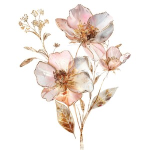 10 Abstract Flowers Bouquet With Golden Glitter Clipart, Flower Clip ...