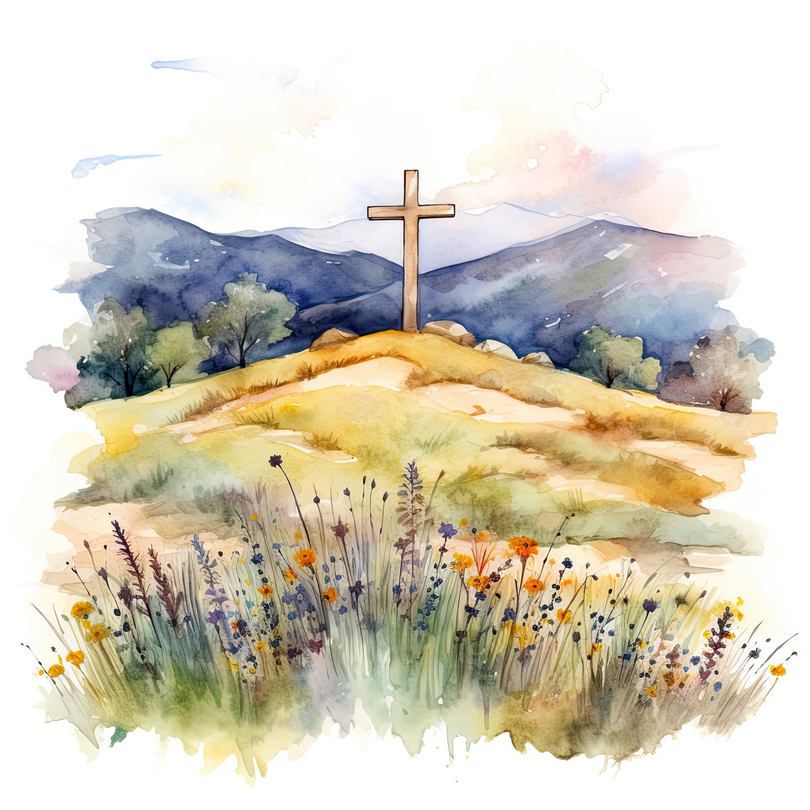 23 Easter Christian Crucifix Cross Landscape Clipart, Jpgs, Spring ...