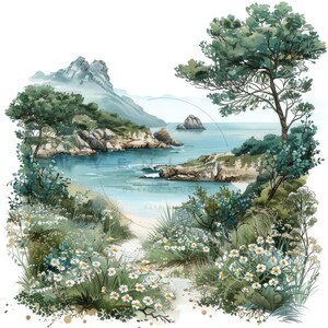 12 French Floral Coast Clipart, Watercolor French Coast Clip Art ...