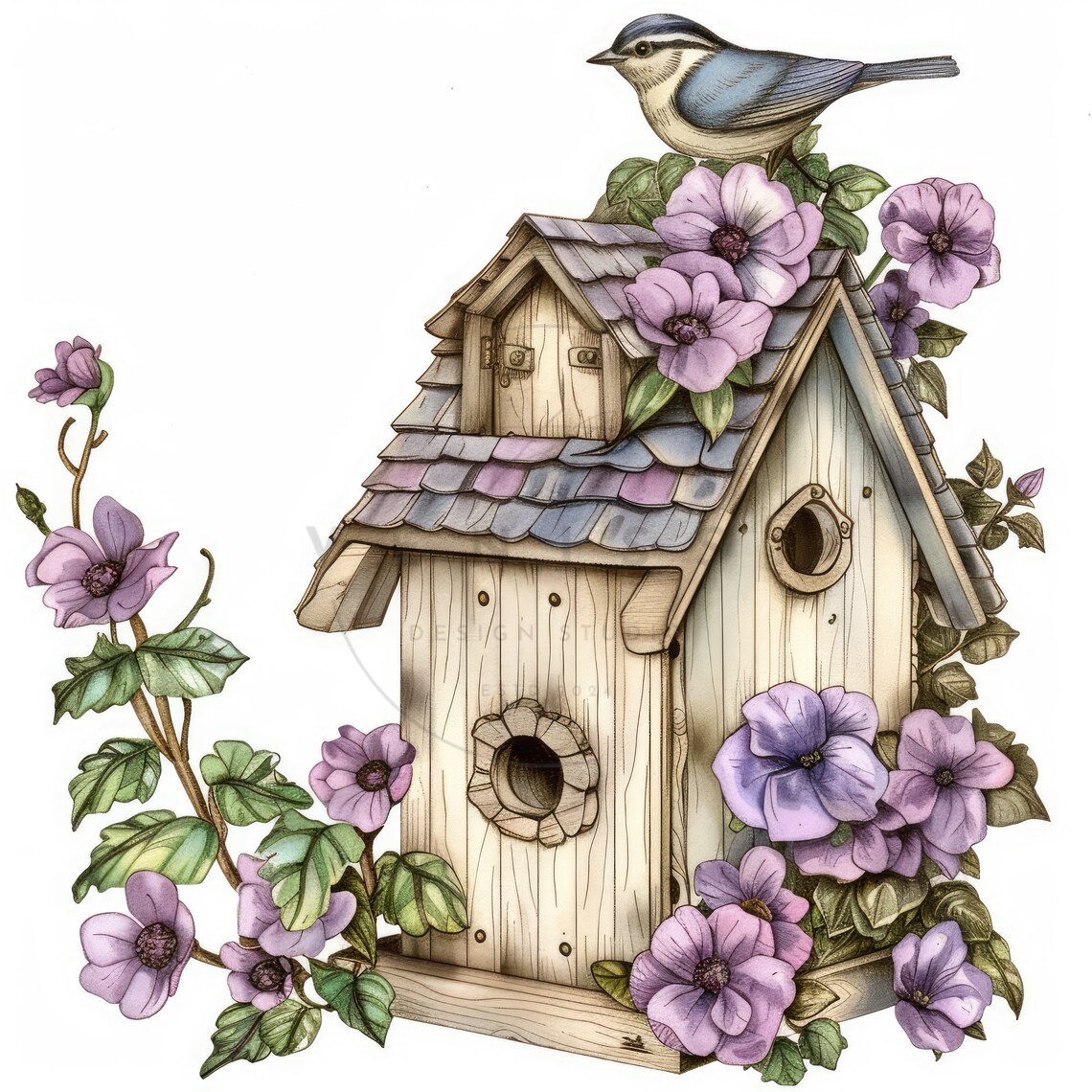 12 Vintage Bird House Clipart Pack, Watercolor Bird House Clip Art ...