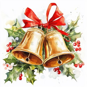 17 Christmas Bells Holly Flower Watercolor Clipart, Holly Flower ...
