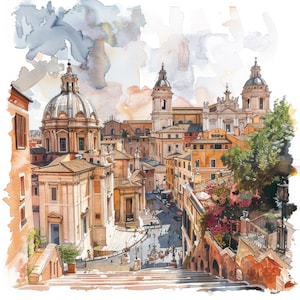 15 Watercolor Rome in Italy Clipart, Watercolor Colosseum Clip Art ...