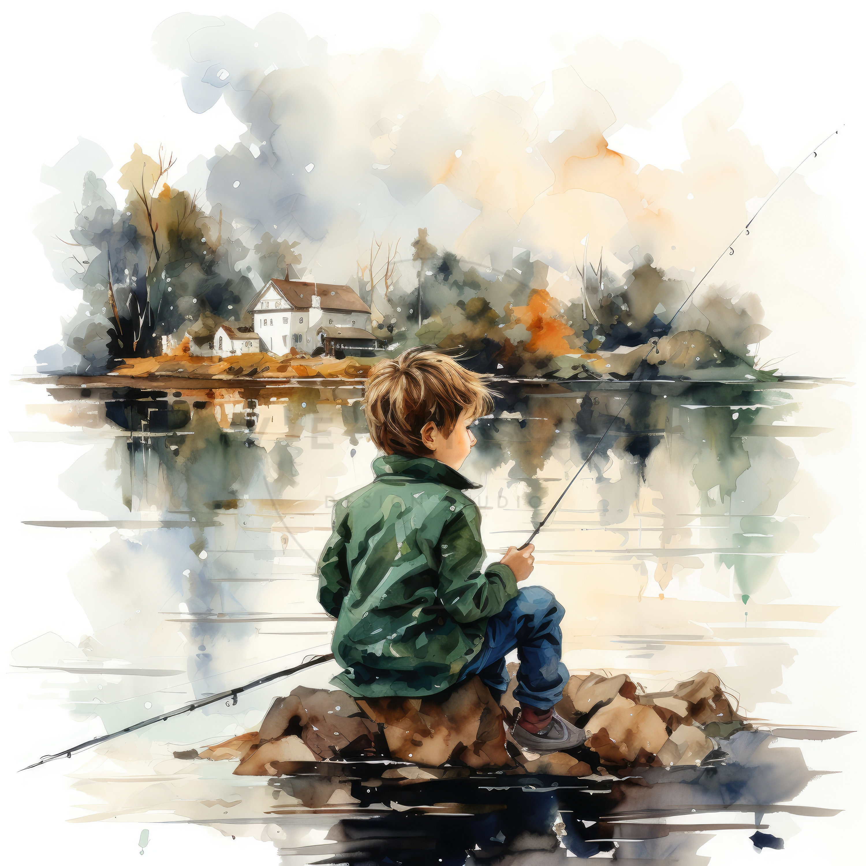 18 Boy Fishing Clipart, Watercolor Fisherman Kid Clipart, Boy With Rod ...