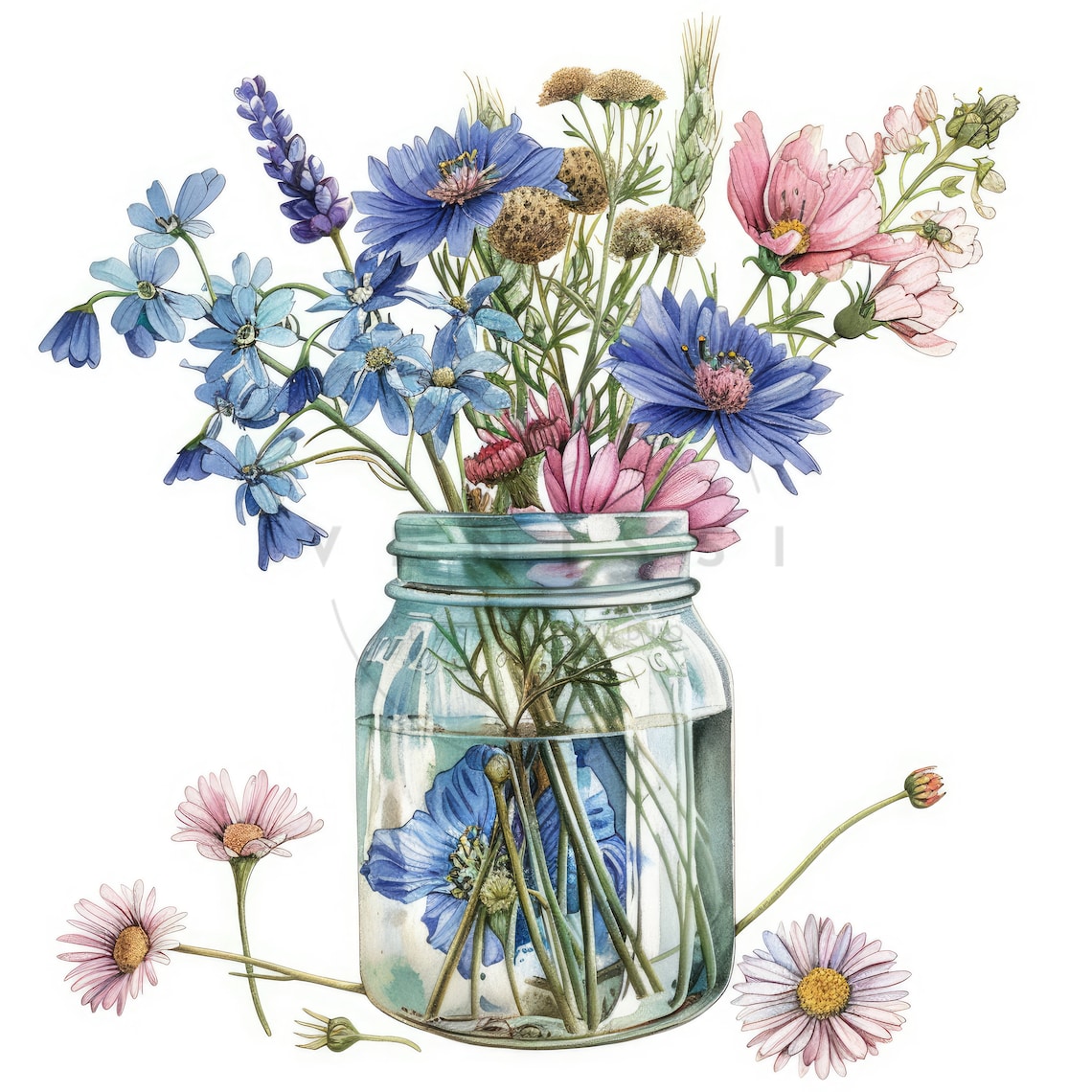 13 Wildflowers in Jar Clipart Bundle, Spring Flowers Clipart Set ...