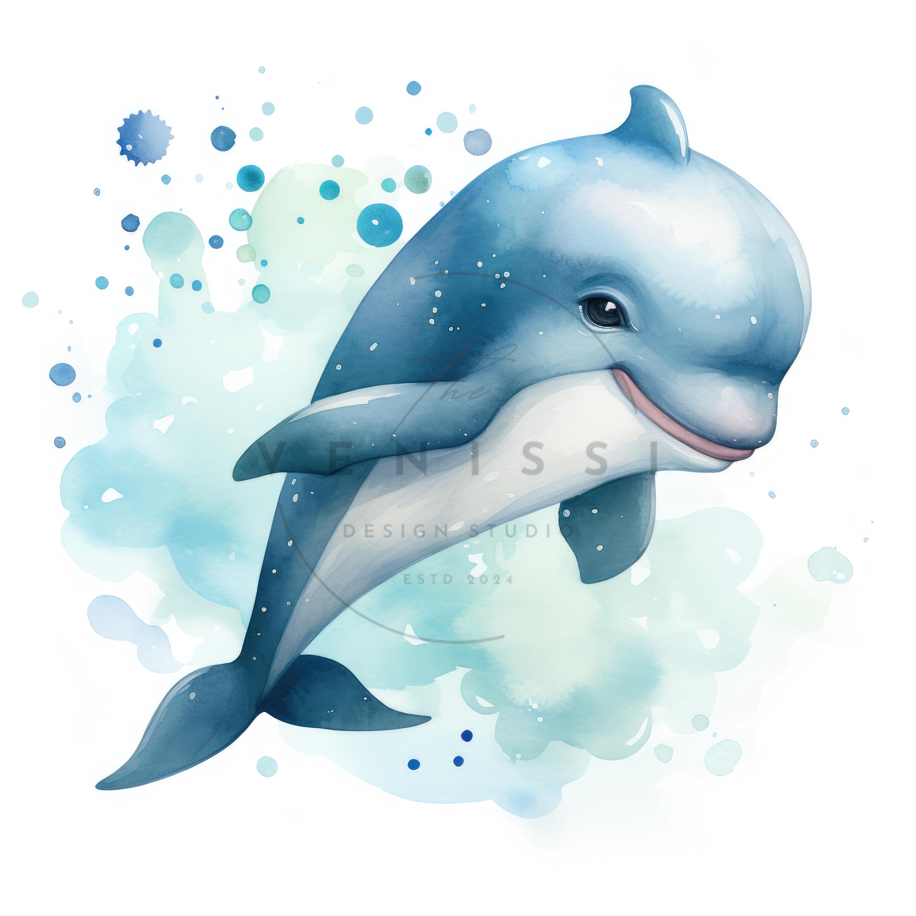 16 Dolphin Clipart, Watercolor Baby Dolphin Clipart, Printable High ...