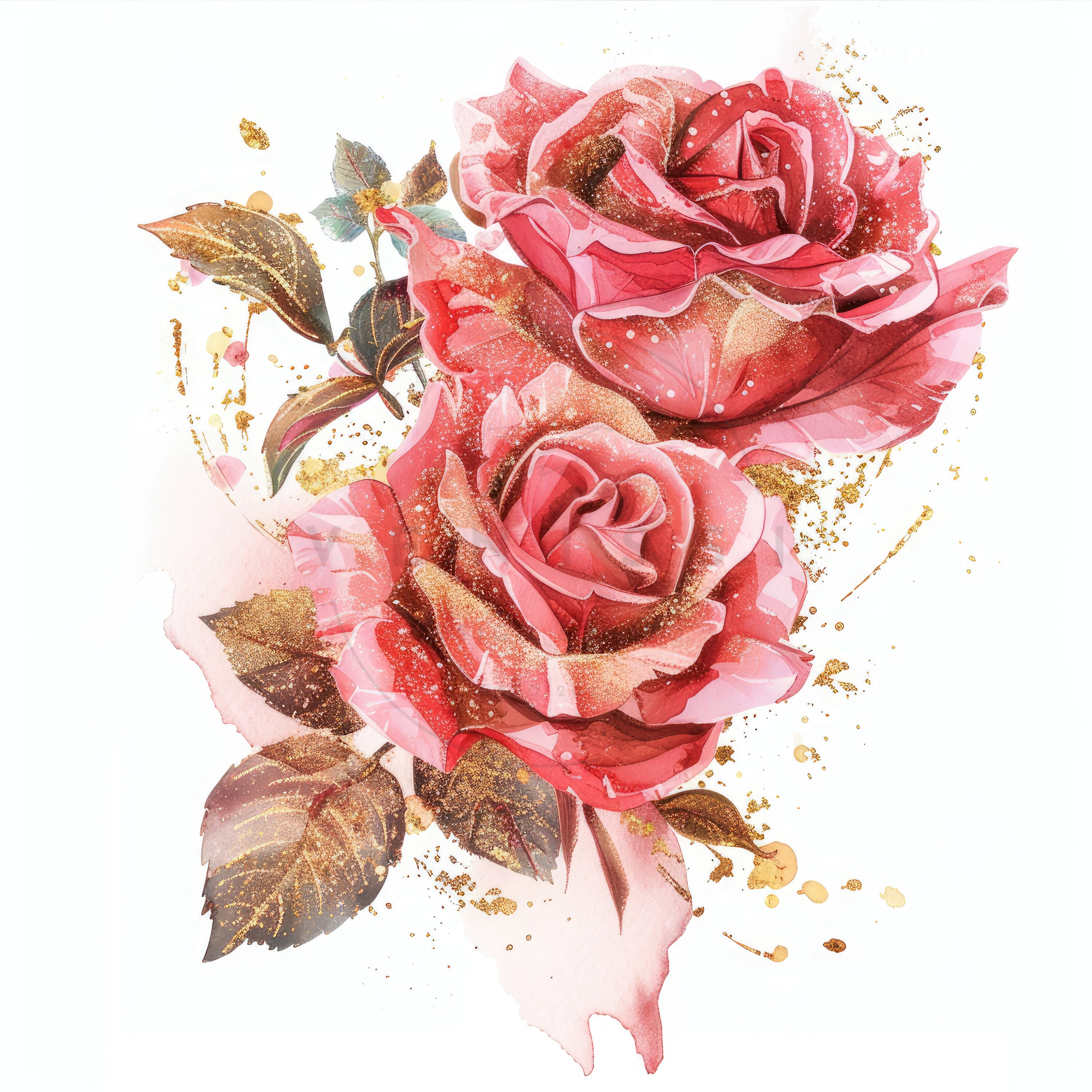 13 Pink Roses With Golden Glitter Clipart, Pink and Gold Roses Clipart ...