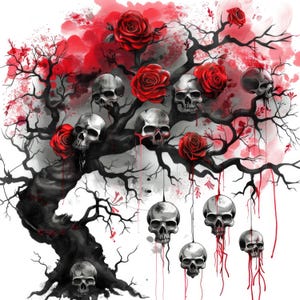 14 Gothic Bloody Tree With Skulls Clipart, Watercolor Skull Tree ...
