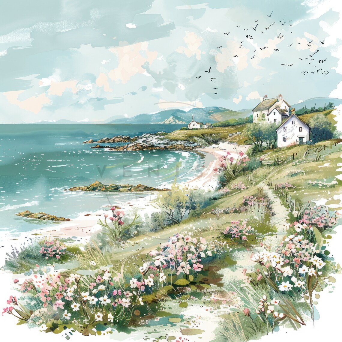 12 French Floral Coast Clipart, Watercolor French Coast Clip Art ...
