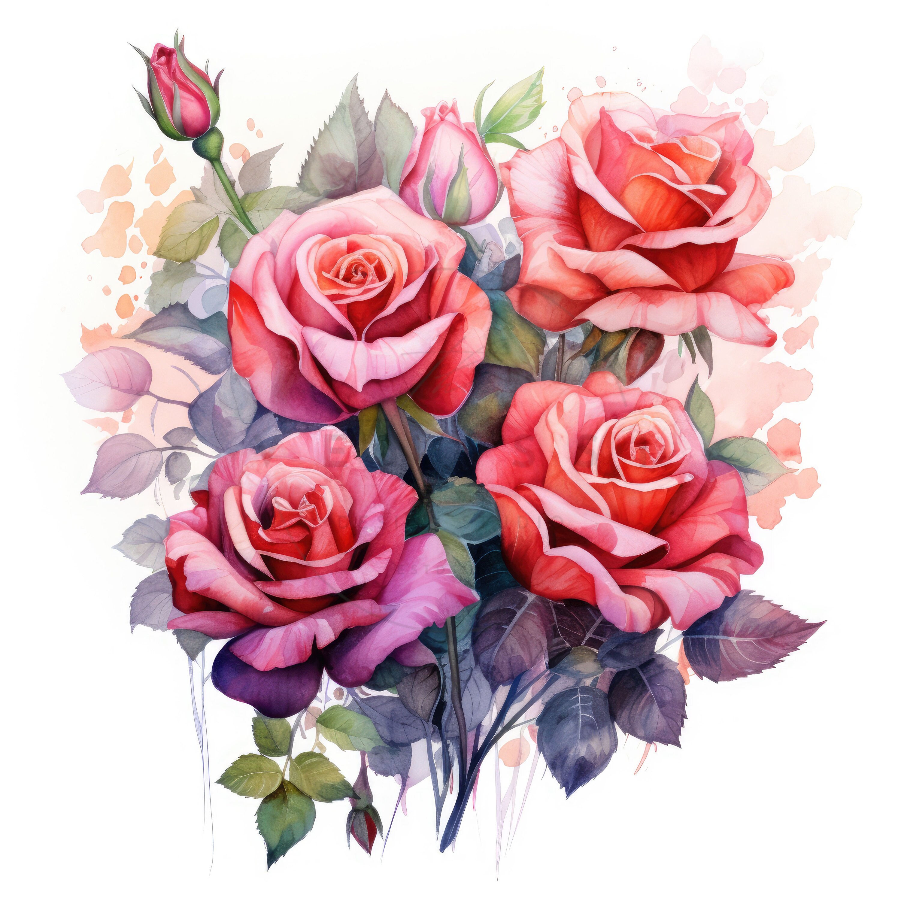 15 Watercolor Roses Clipart, Watercolor Spring Flowers Clipart ...