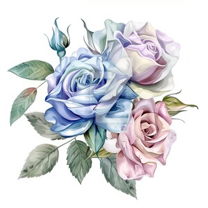 12 Pastel Roses Bouquet Clipart, Watercolor Spring Flowers Clipart ...