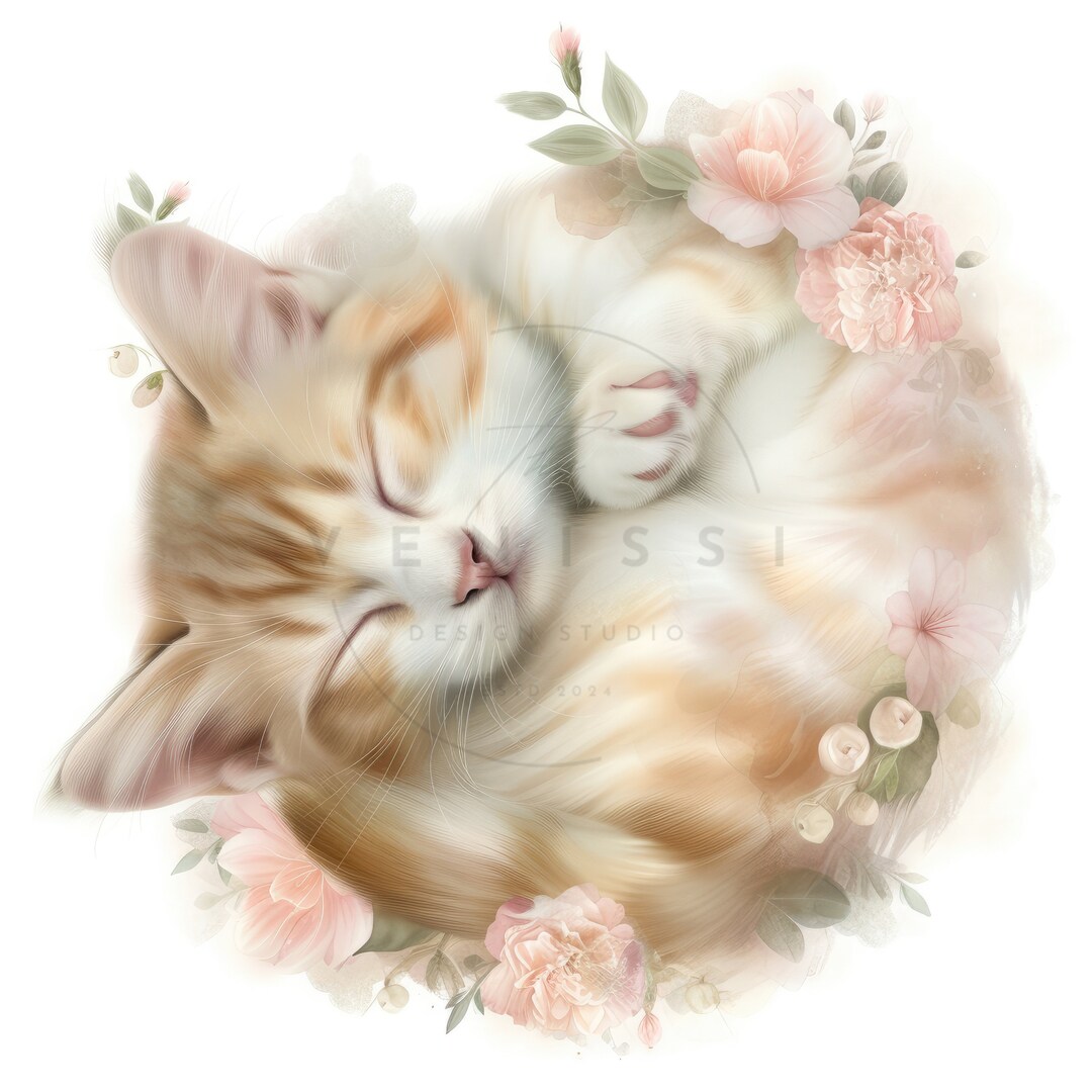 10 Sleeping Fluffy Cat Clipart Set, Cute Cat Cliparts, High Quality ...