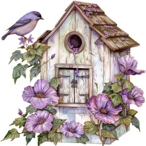 12 Vintage Bird House Clipart Pack, Watercolor Bird House Clip Art ...