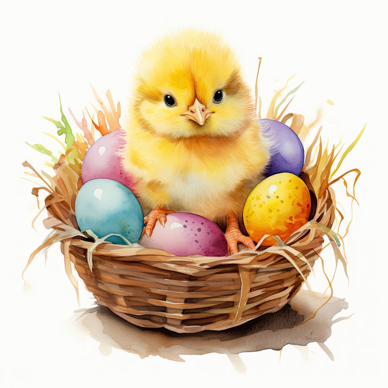 33 Easter Chick Eggs Basket Clipart, Jpgs, Sublimation, Watercolor ...