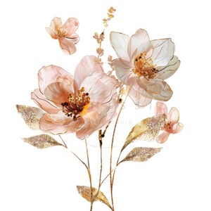 10 Abstract Flowers Bouquet With Golden Glitter Clipart, Flower Clip ...