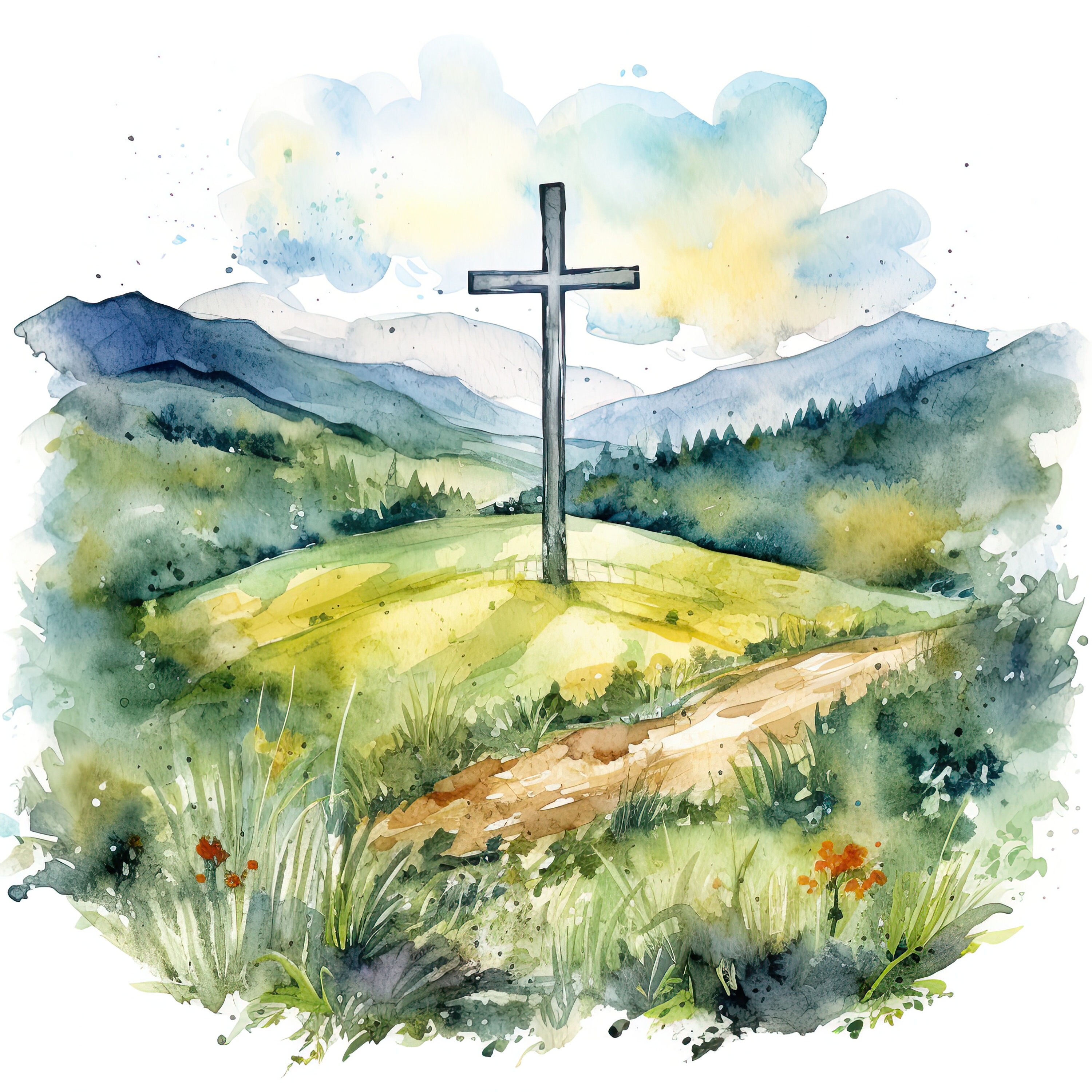 23 Easter Christian Crucifix Cross Landscape Clipart, Jpgs, Spring ...