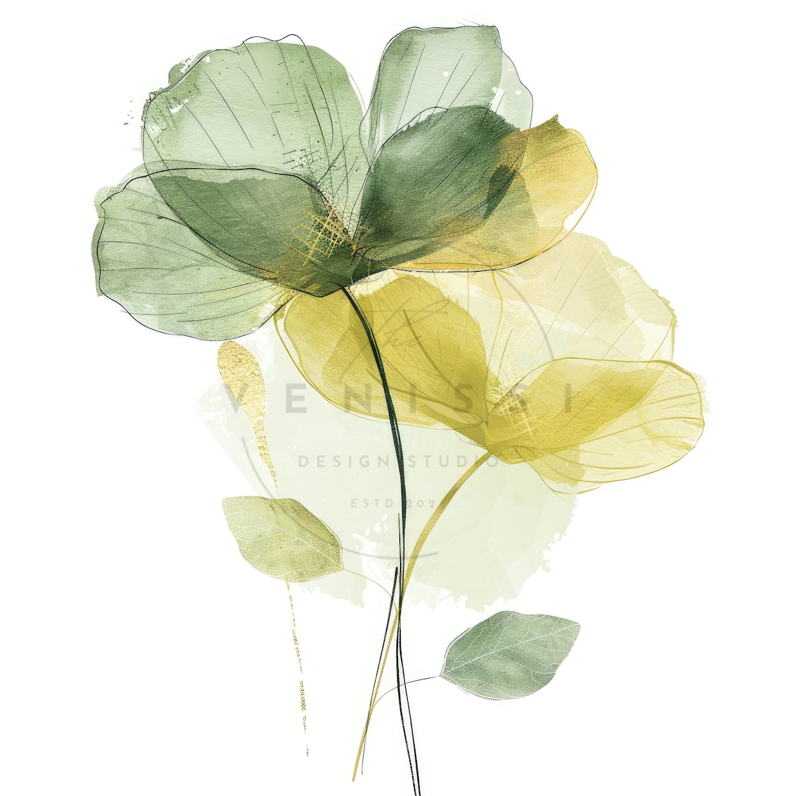 16 Abstract Flowers Clipart, Echo Gold Flowers Clipart, Printable ...