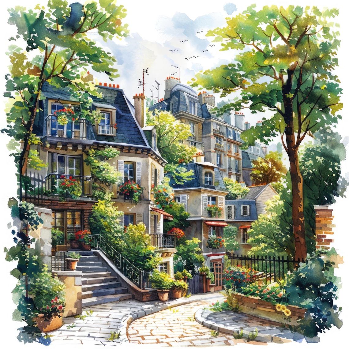 10 Summer in Paris Clipart, Watercolor French Cityscape Clip Art ...