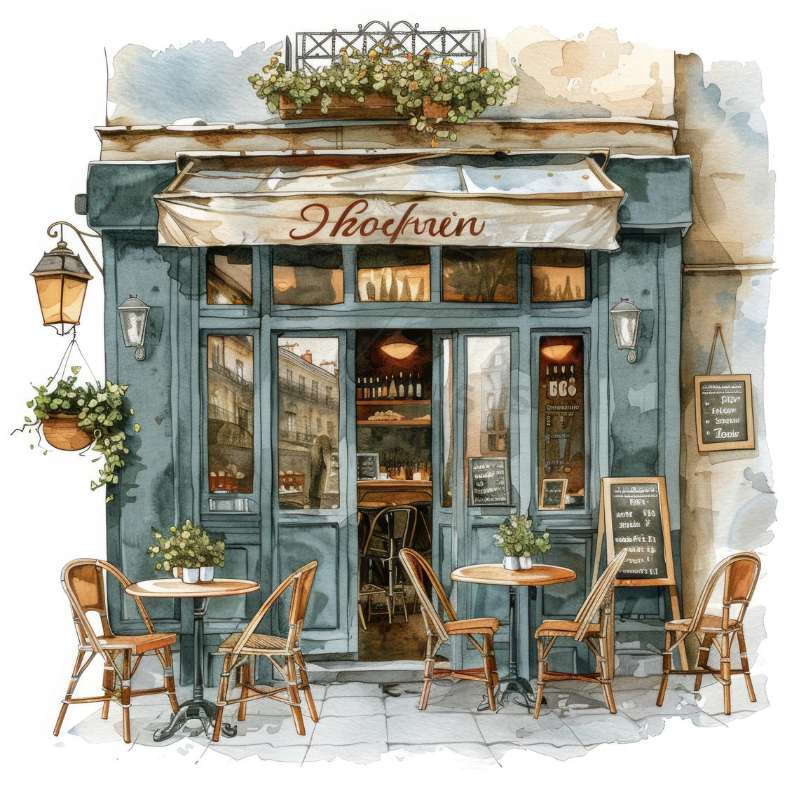 15 Cafe in Paris Clipart, Watercolor French Cityscape Clip Art ...