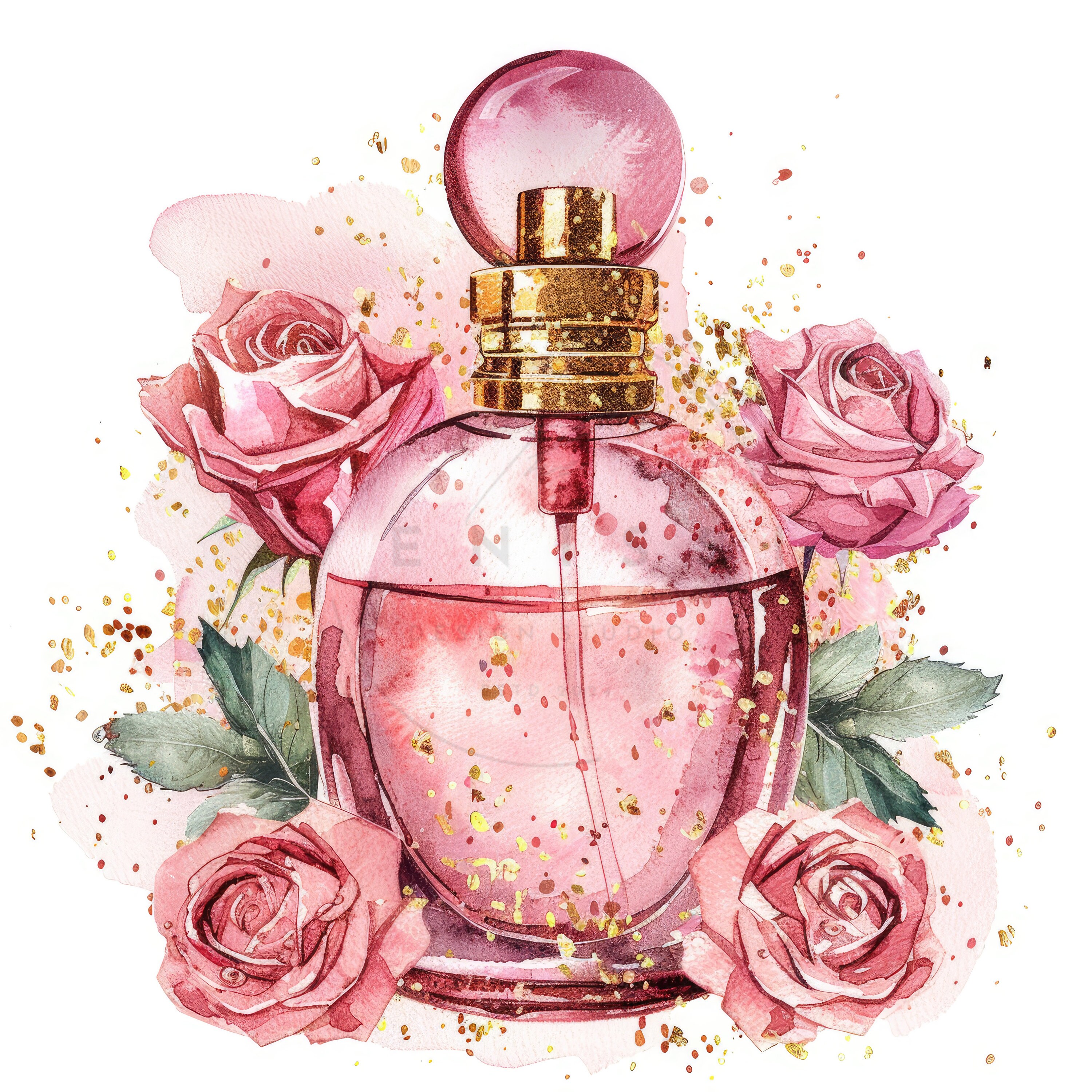 12 Watercolor Bottle of Perfume With Roses and Butterflies Clipart ...
