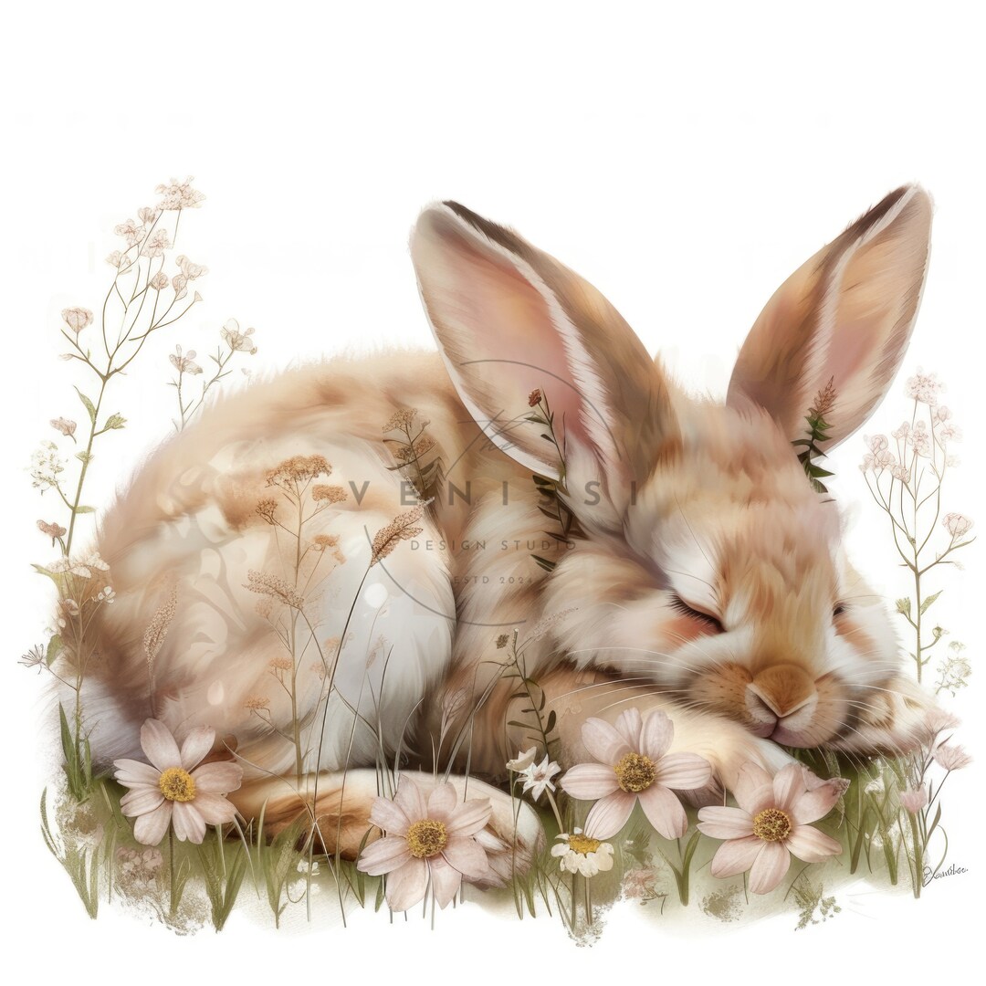 Easter Bunny Sleeping Rabbit Clipart High Quality 1 JPG Watercolor ...