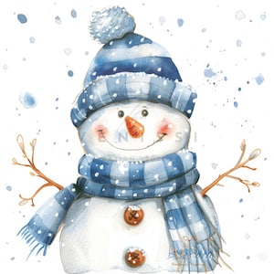 20 Whimsical Snowman Clipart, Watercolor Snowman Clipart, Christmas ...
