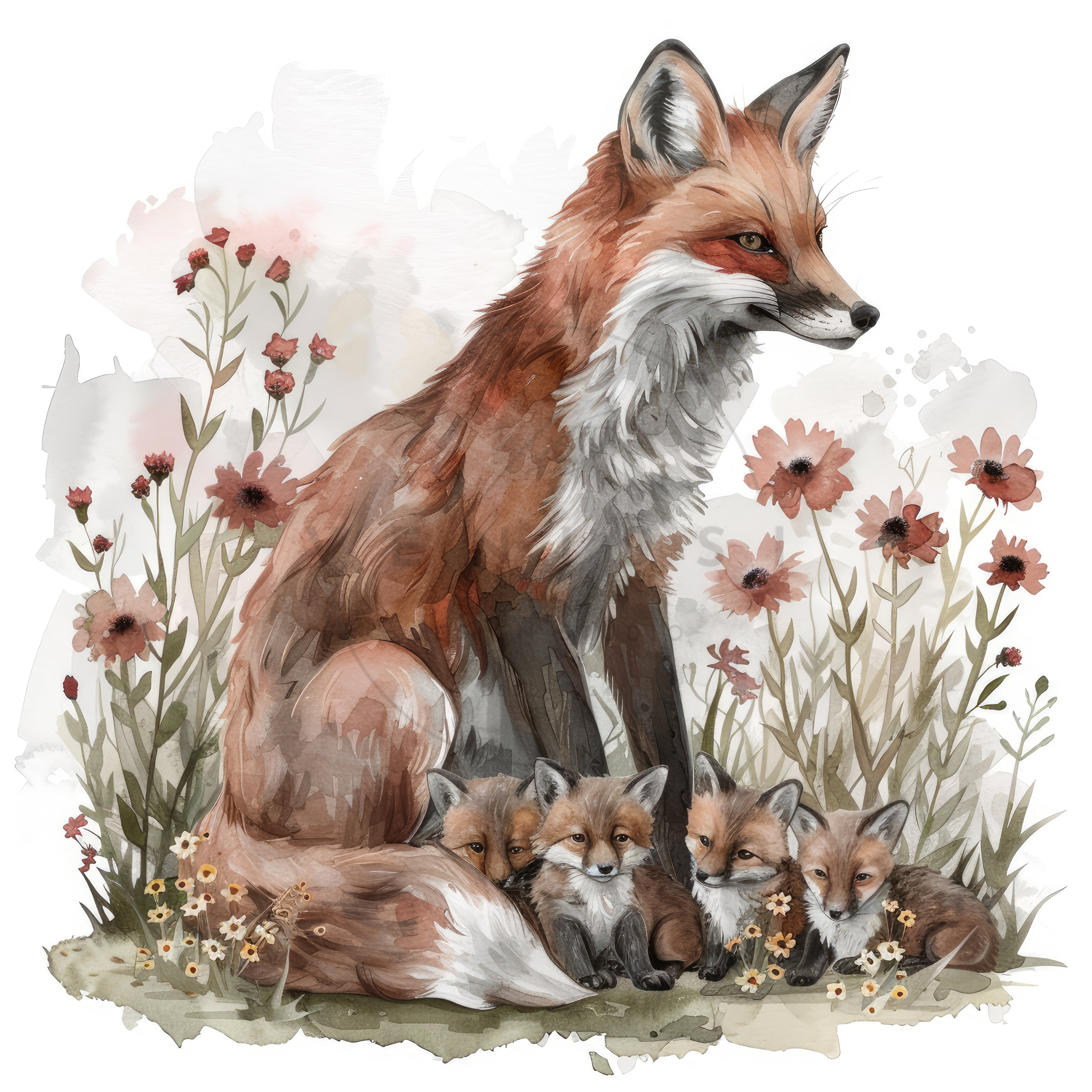 12 Fox Family Clipart Pack, Watercolor Family of Foxes Clip Art ...