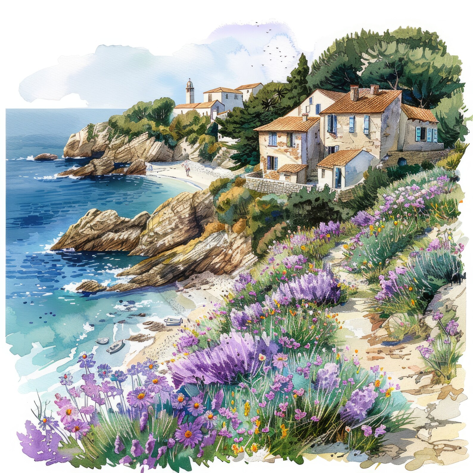 12 French Floral Coast Clipart, Watercolor French Coast Clip Art ...