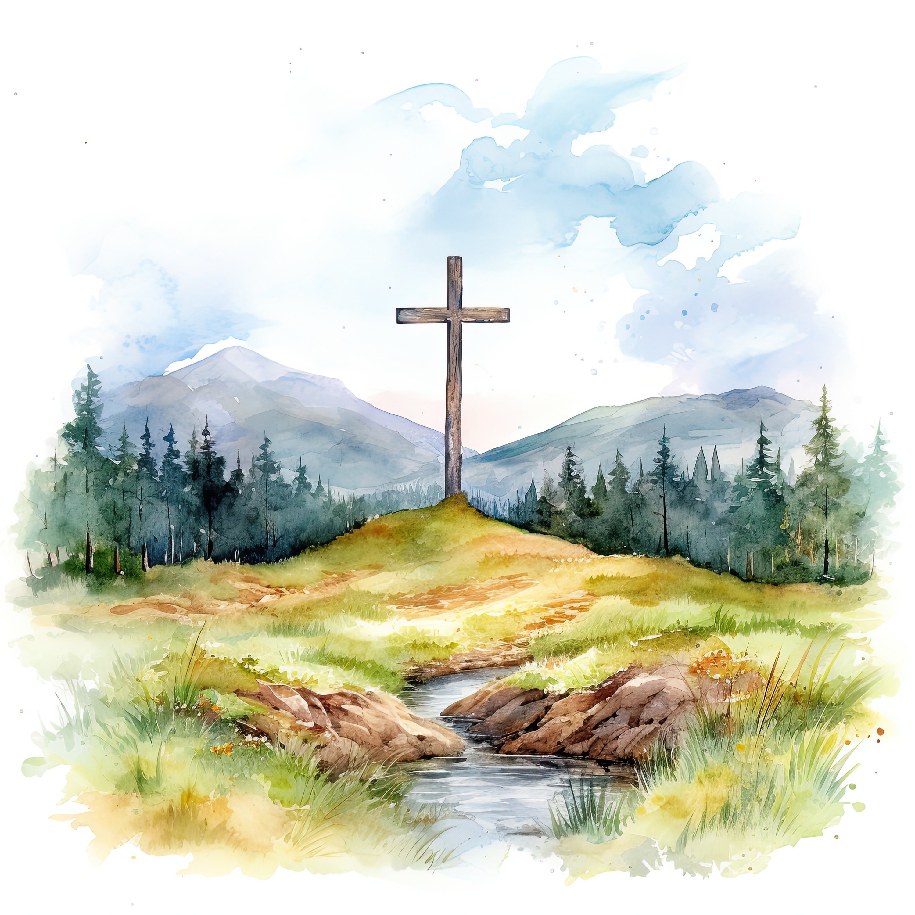 23 Easter Christian Crucifix Cross Landscape Clipart, Jpgs, Spring ...