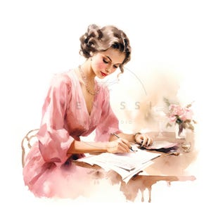 20 Vintage Woman Writing Clipart, Watercolor Writer Clipart, Printable ...