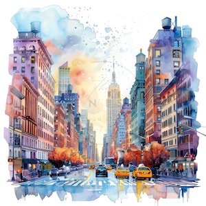 10 New York City Panorama Clipart, Watercolor New York Clipart ...
