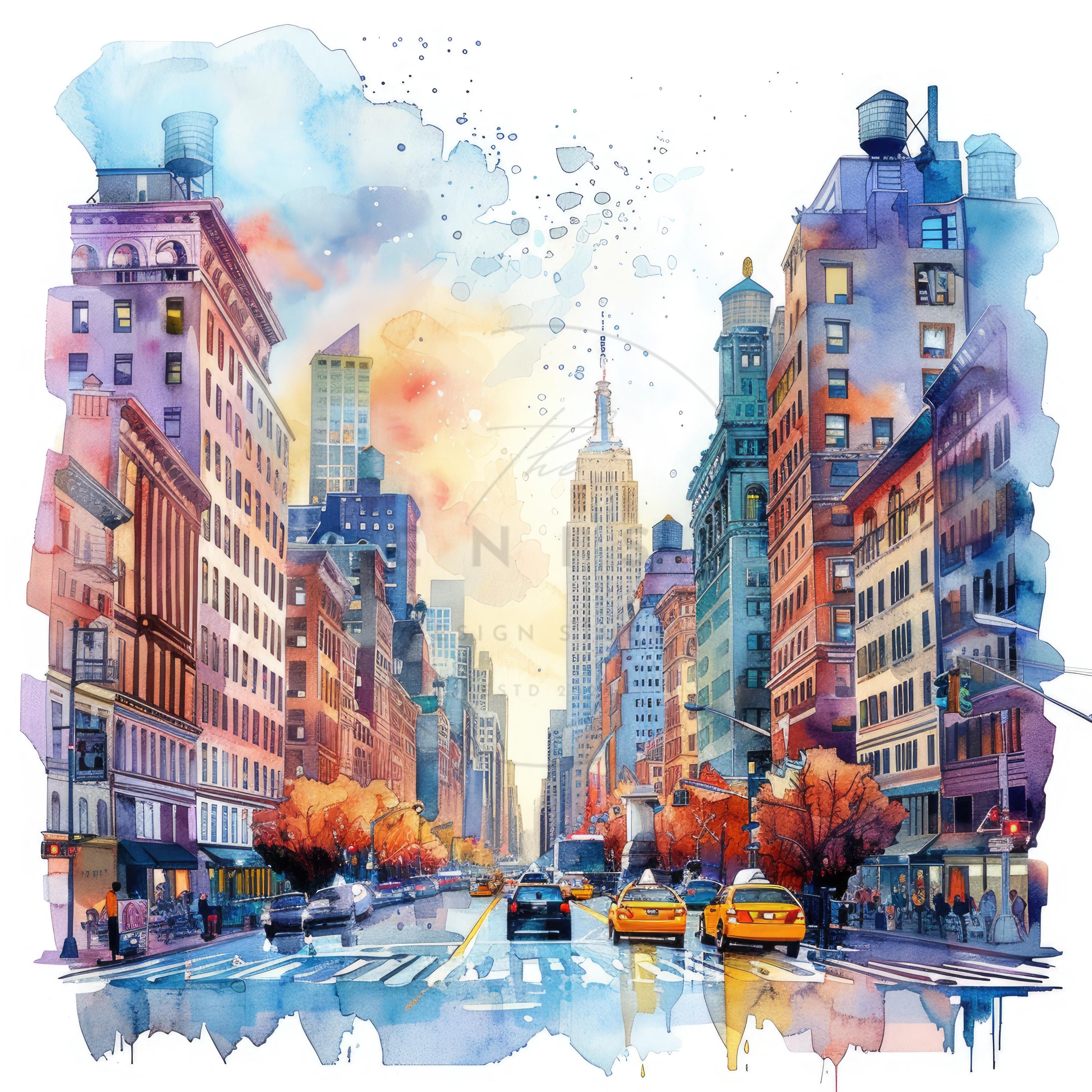 10 New York City Panorama Clipart, Watercolor New York Clipart ...