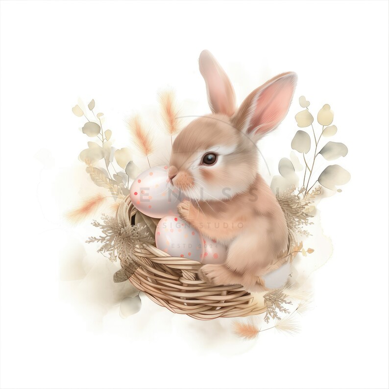 12 Easter Bunny With Basket Clipart Set, Easter Rabbit Cliparts Bundle ...