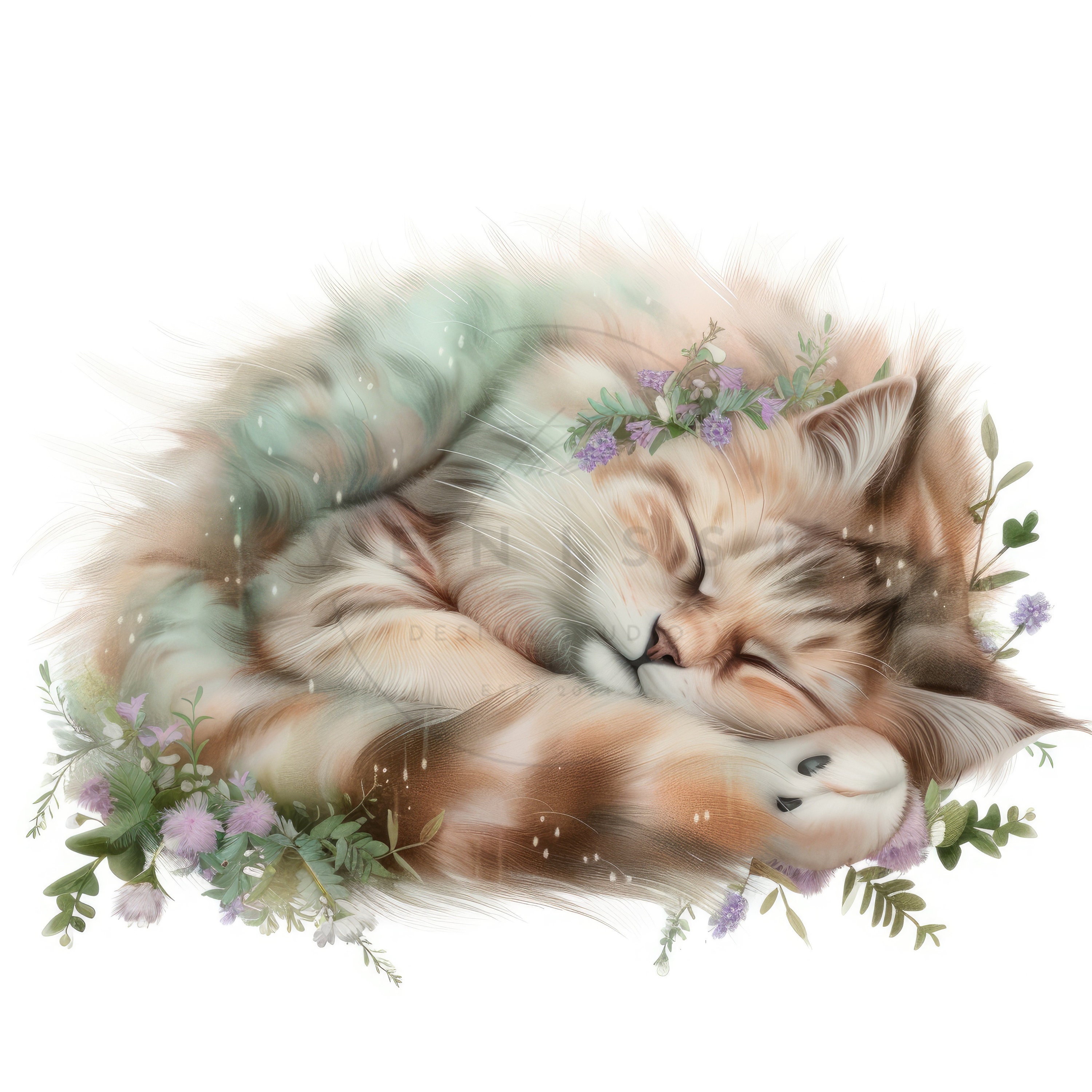 10 Sleeping Fluffy Cat Clipart Set, Cute Cat Cliparts, High Quality ...