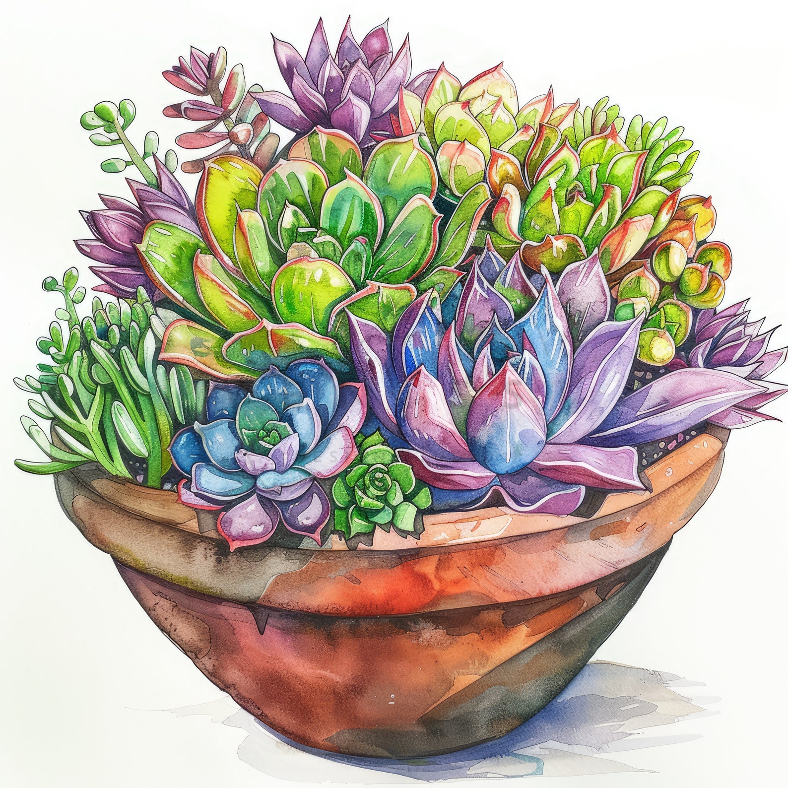 12 Succulents in Pot Clipart Pack, Watercolor Succulent Sublimation ...