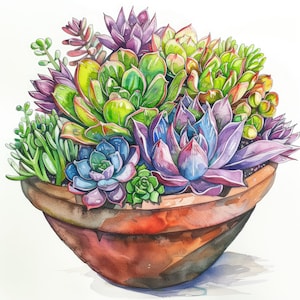 12 Succulents in Pot Clipart Pack, Watercolor Succulent Sublimation ...