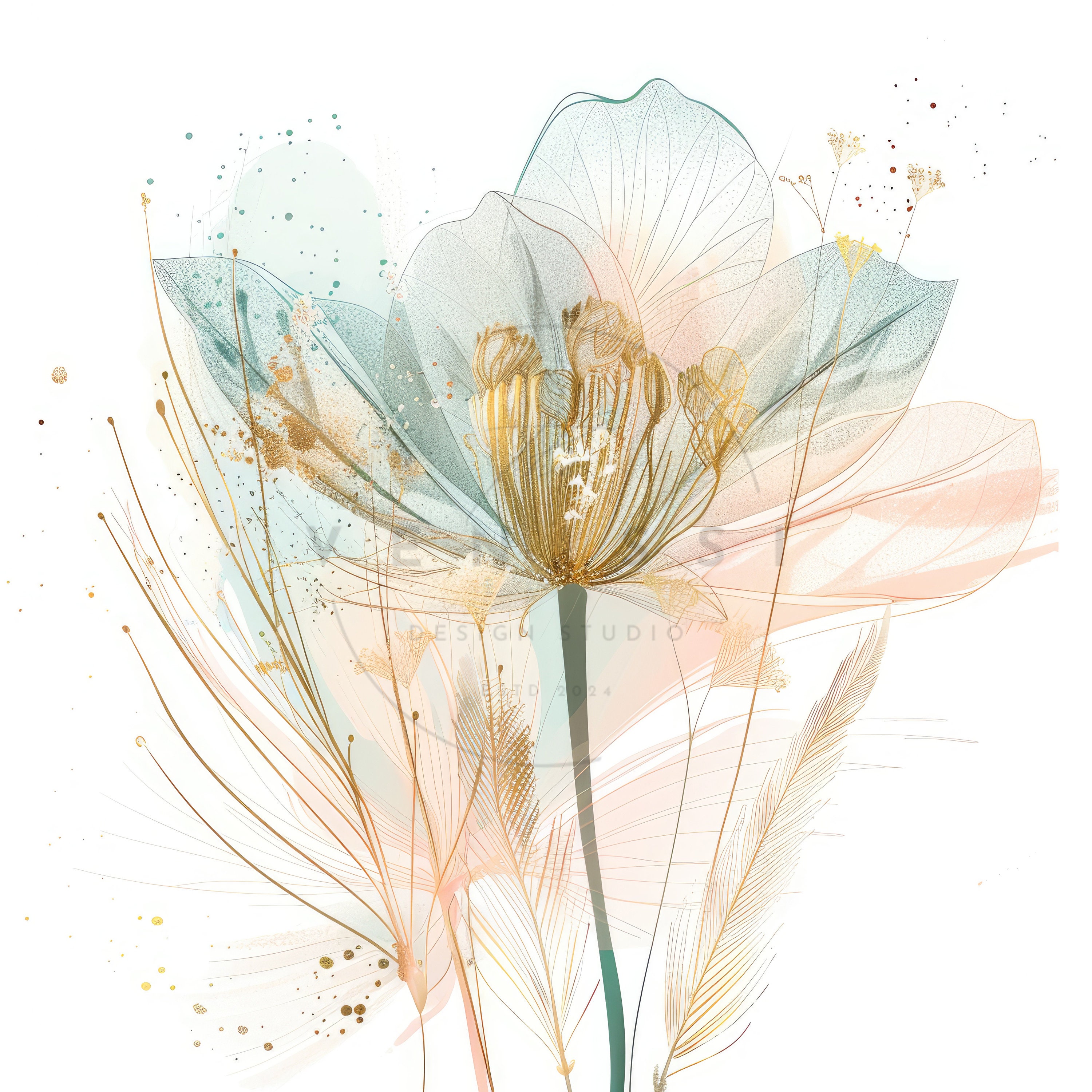 14 Abstract Flowers Clipart, Flowers Print, Printable Watercolor ...