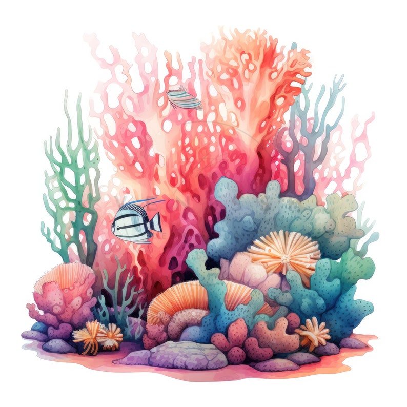 11 Underwater Coral Reef Plants Clipart, Watercolor Coral Reef Clip Art ...