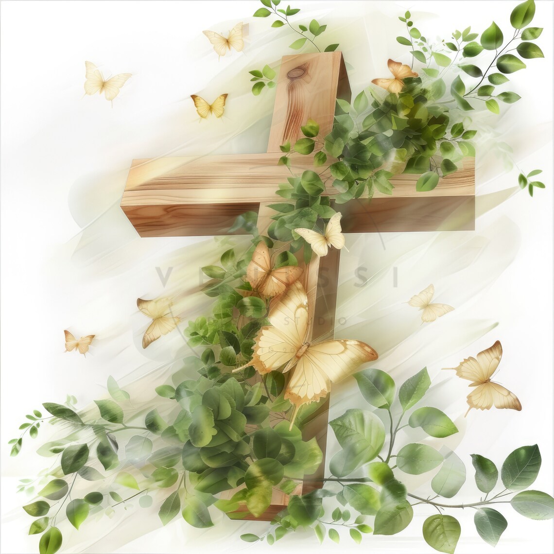 10 Floral Easter Christian Crucifix Cross Clipart, Watercolor Wooden ...