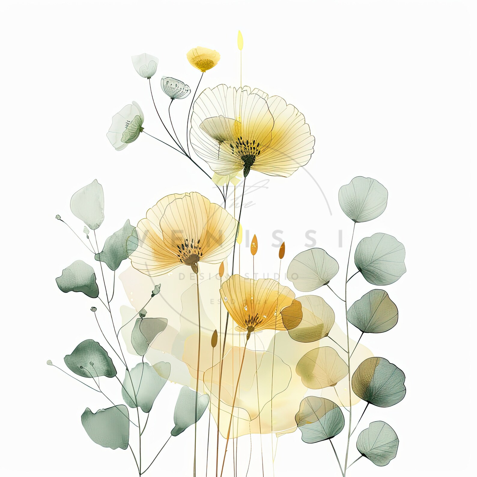 16 Abstract Flowers Clipart, Echo Gold Flowers Clipart, Printable ...